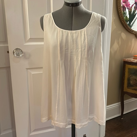 Dkny | Tops | Dkny Pure Cream Silk Camisole Tank Top Pleated Detail ...